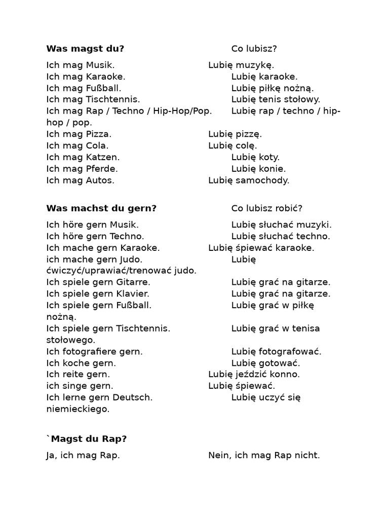 Was Magst Du, Was Machst Du Gern | PDF