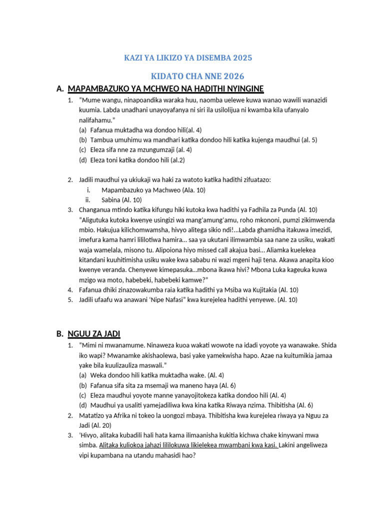 Kazi Ya Likizo Ya Disemba 2025-1 | PDF