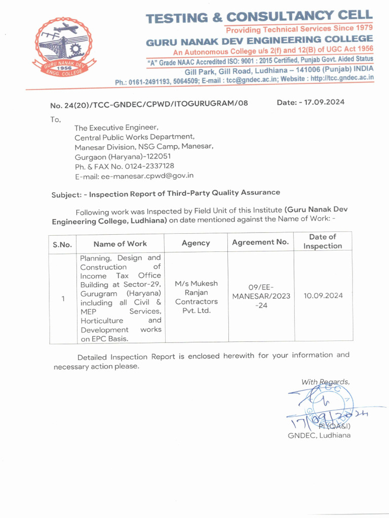 24 (20) - Tcc-Gndec - CPWD - Itogurugram - 08 Date 17.09.2024 | PDF ...