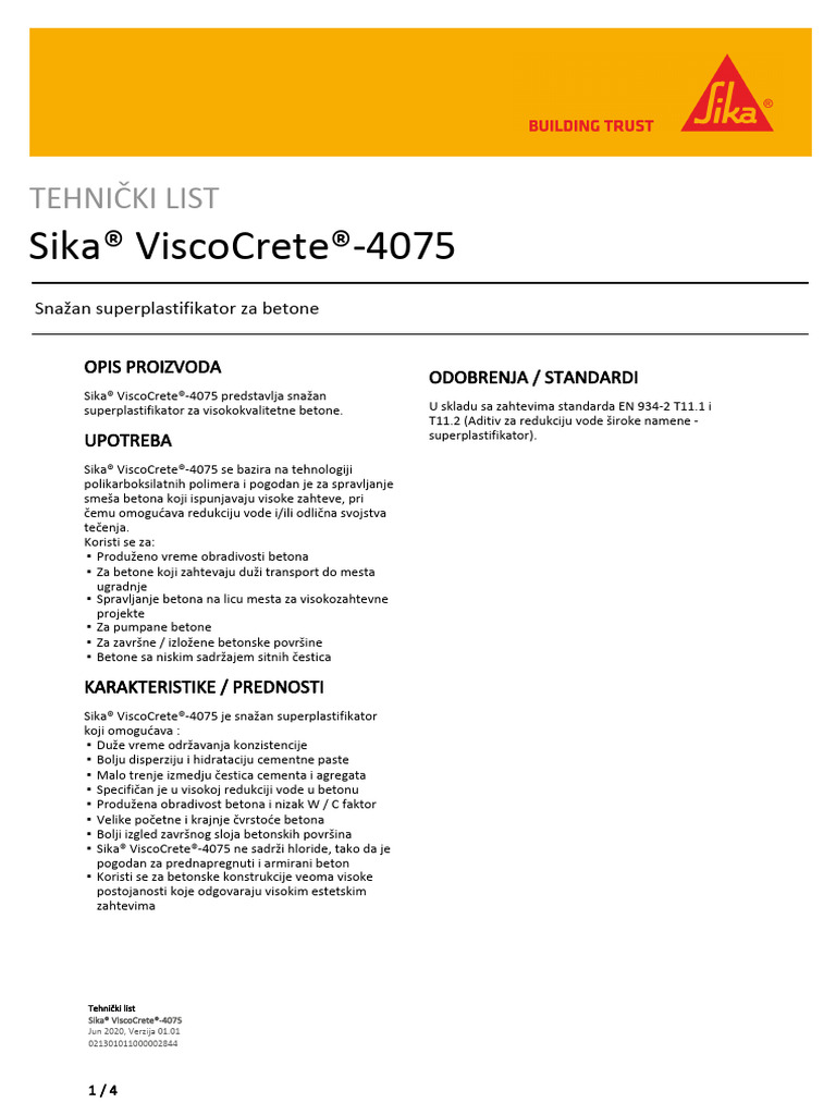 Sika Viscocrete - 4075 | PDF