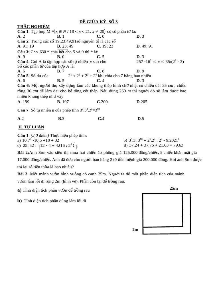 Đề Giữa Kỳ Toán 6 Đề 3-4 | PDF