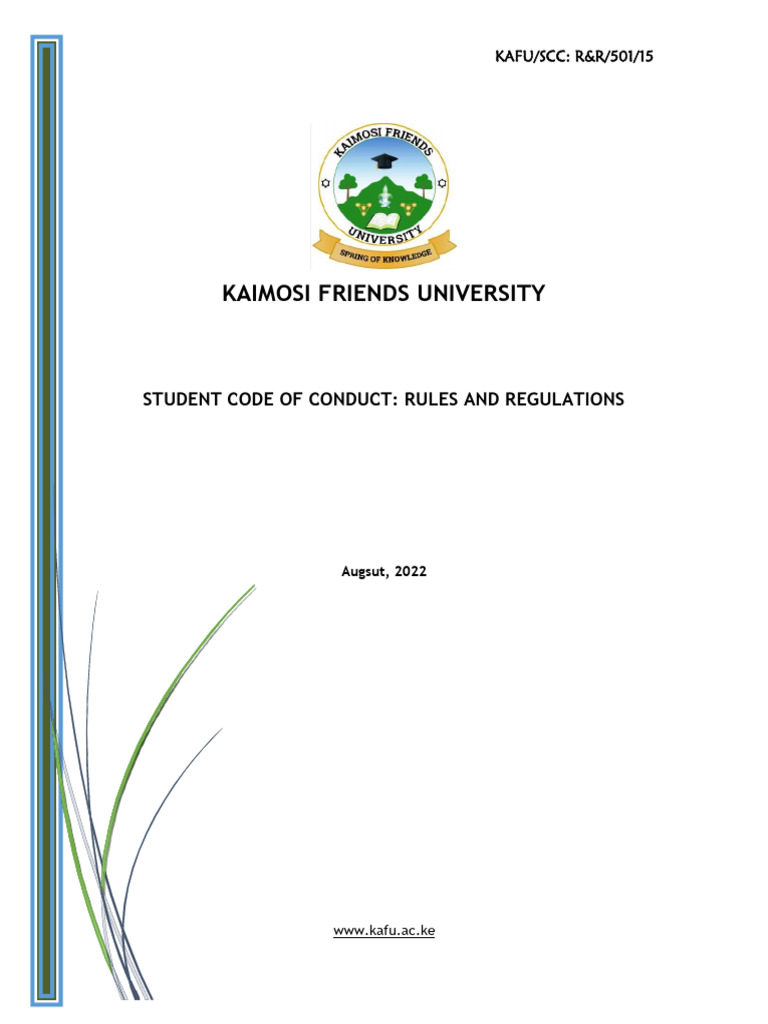Kaimosi Friends University Conduct Code | PDF | Cafeteria | Criminal Law