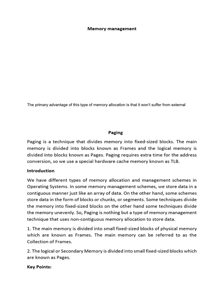 Non-Contiguous Memory Allocation Explained | PDF | Cpu Cache | Computer ...