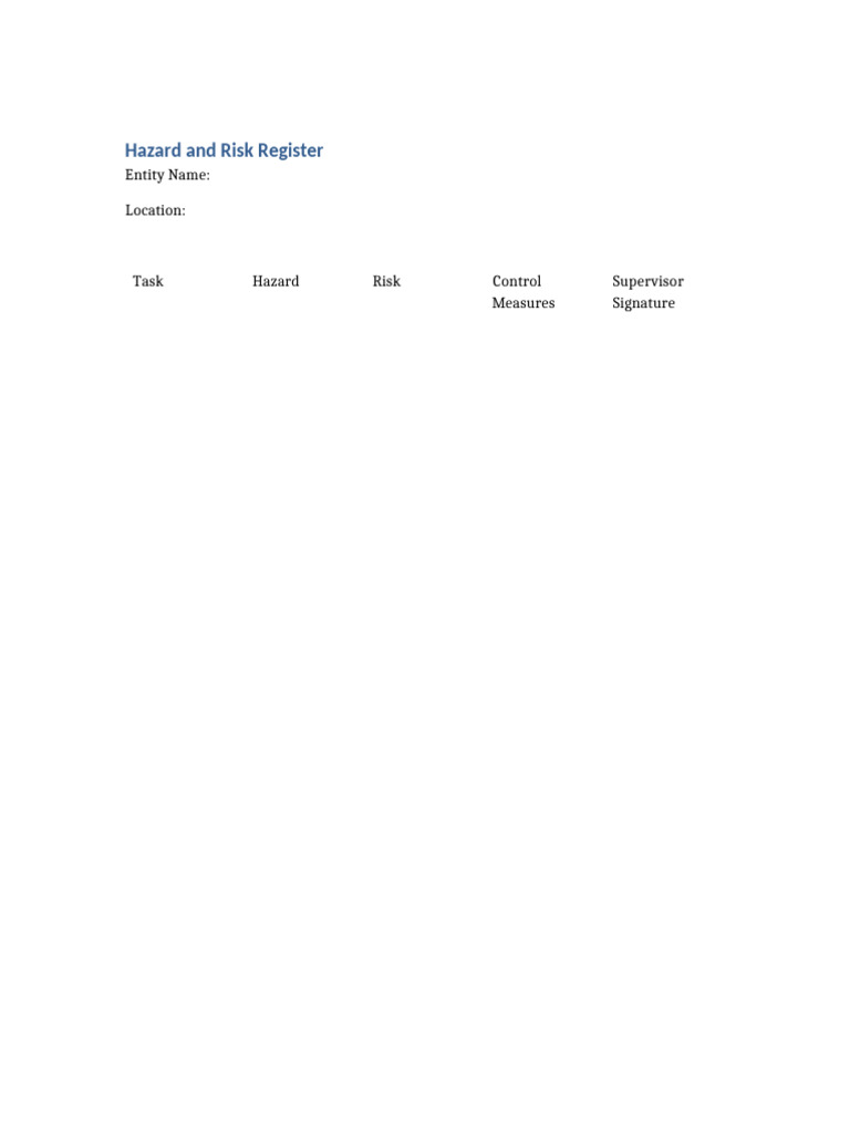 Hazard and Risk Register (1) | PDF