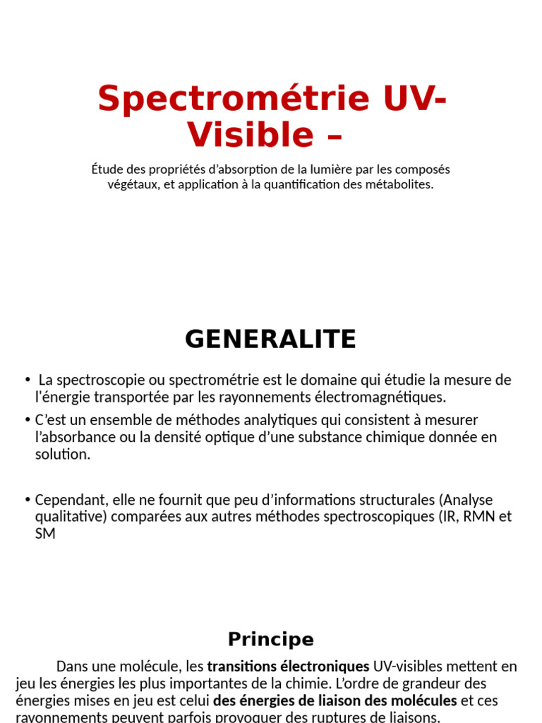 Spectrométrie UV-Visible : Applications et Méthodes | PDF | L ...