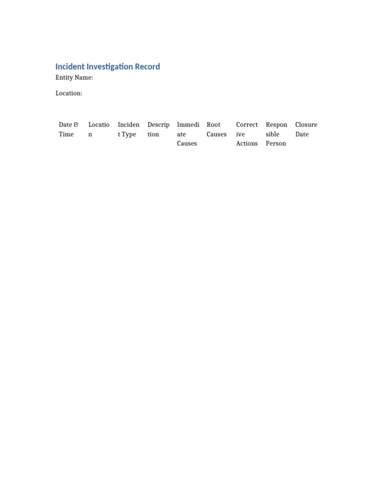 Incident Investigation Record Template | PDF