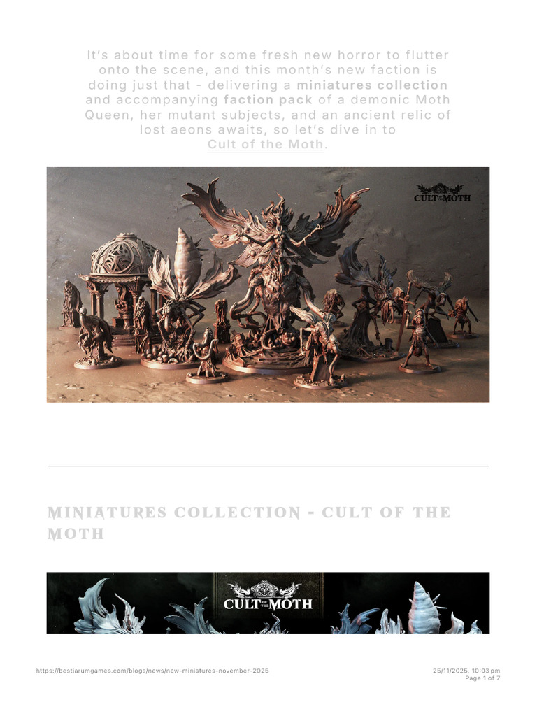 New Miniatures - November 2025 - Cult of The Moth - Bestiarum Games | PDF