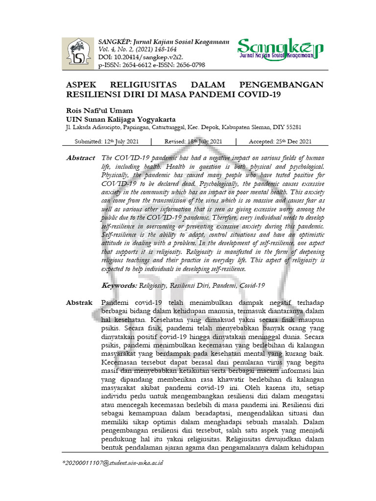 2 Aspek Religiusitas Dalam Pengembangan Resiliensi Diri Di Masa Pandemi ...