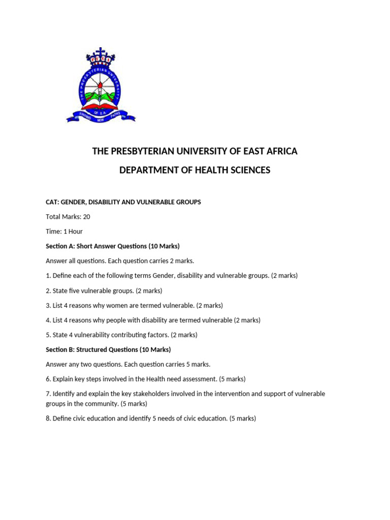 Gender, Disability and Vulnerable Groups Cat 1 | PDF