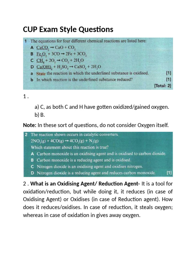 CUP Exam Style Questions | PDF