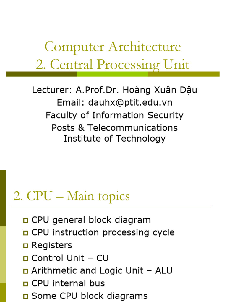 Computer Architecture 2 The CPU | PDF | Central Processing Unit ...