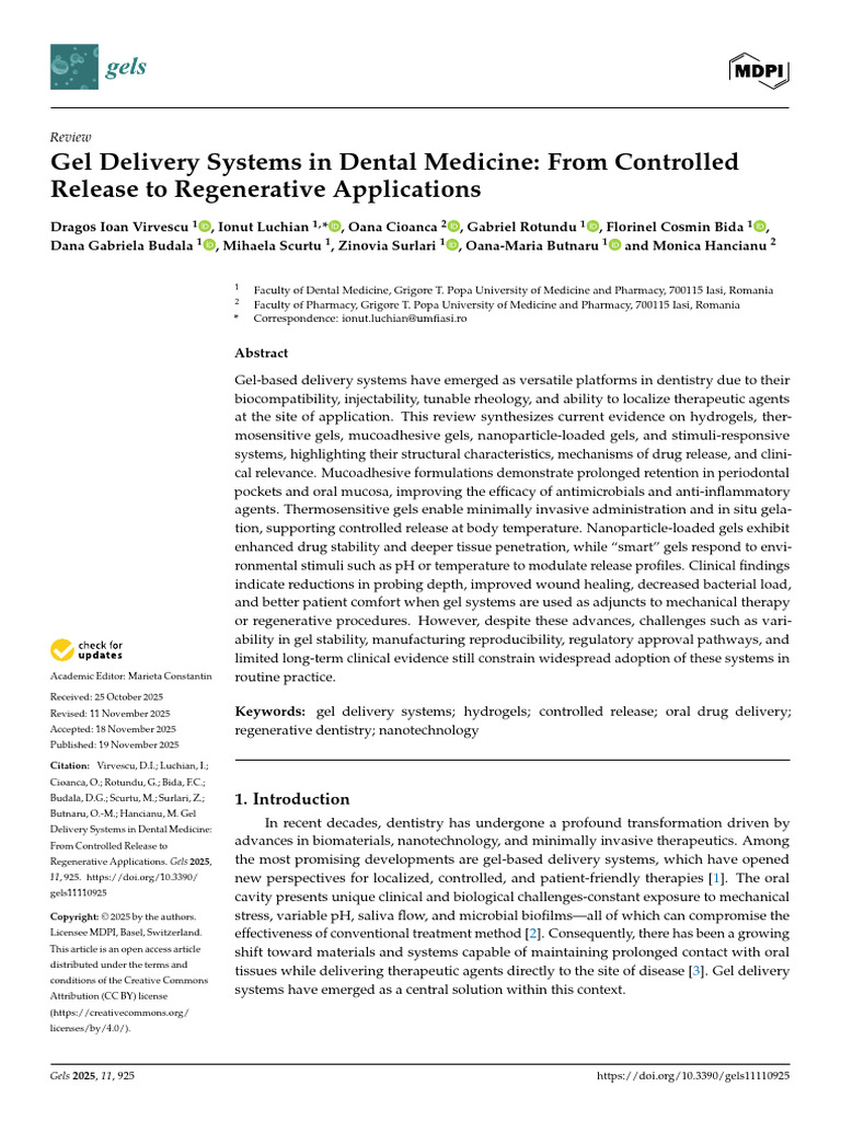 Gel Delivery Systems in Dental Medicine | PDF | Gel | Polymers
