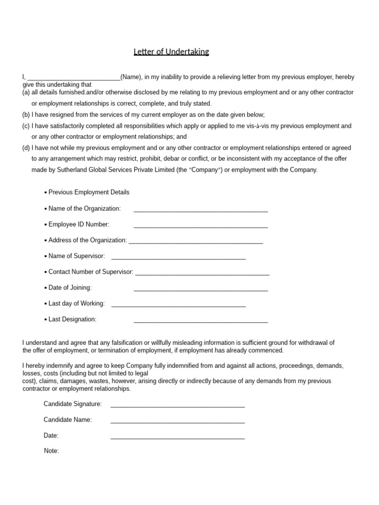 LOU Form | PDF | Employment | Business