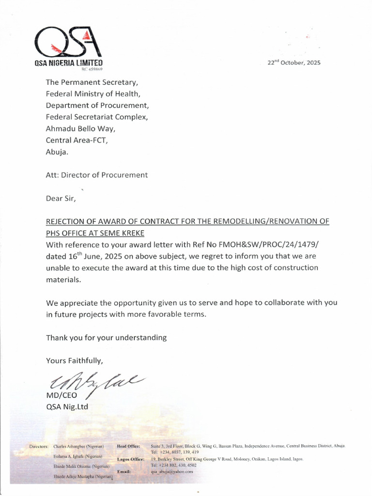 Rejection of Award FMH | PDF