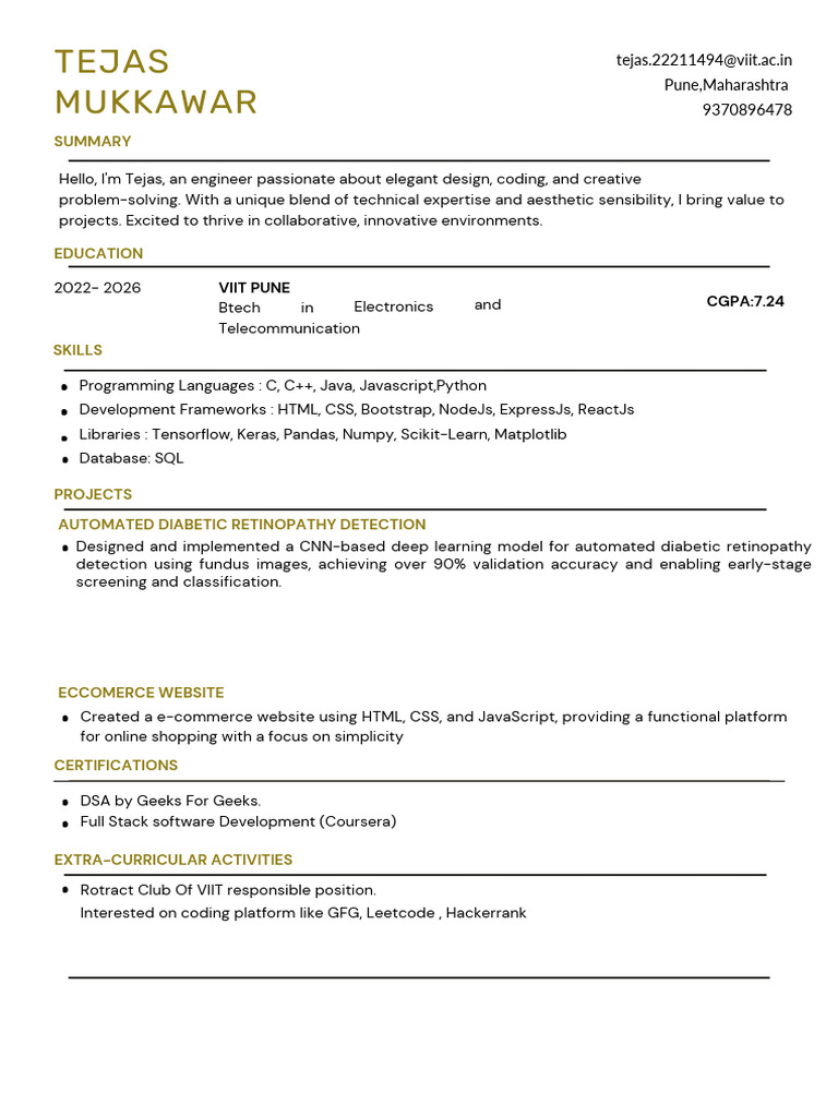 Tejas Mukkawar: Engineer & Developer Profile | PDF