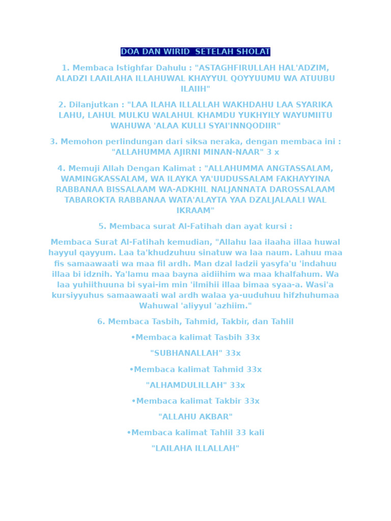 Doa Dan Wirid Setelah Sholat | PDF