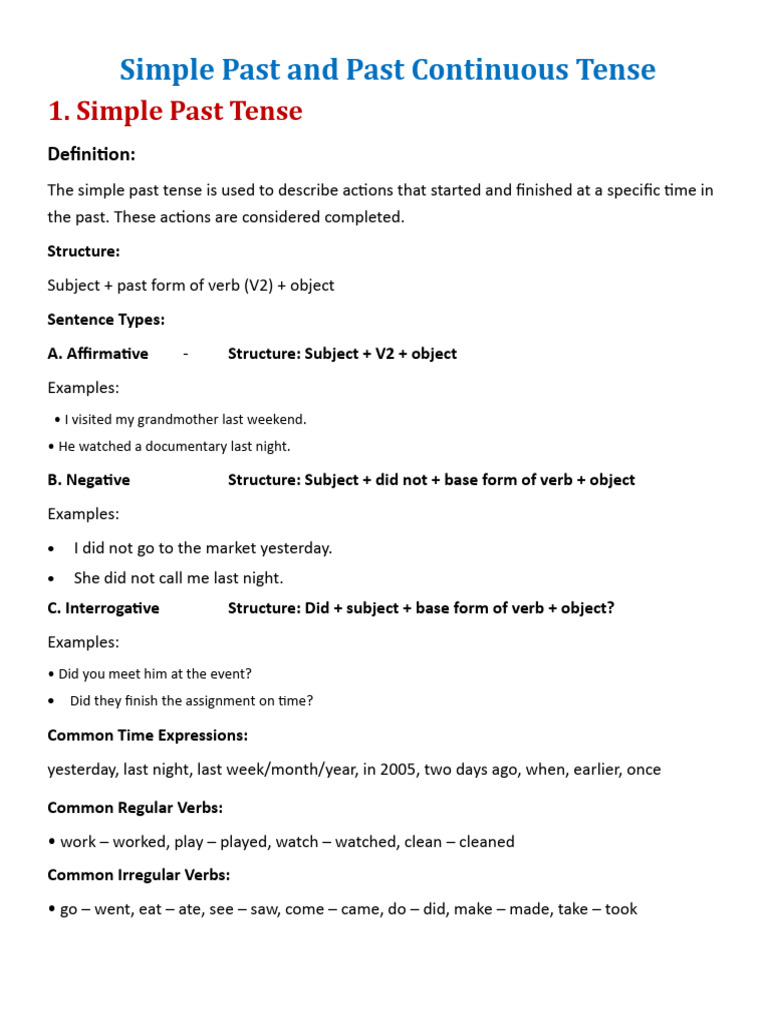Simple Past vs Past Continuous Tense Guide | PDF | Subject (Grammar ...