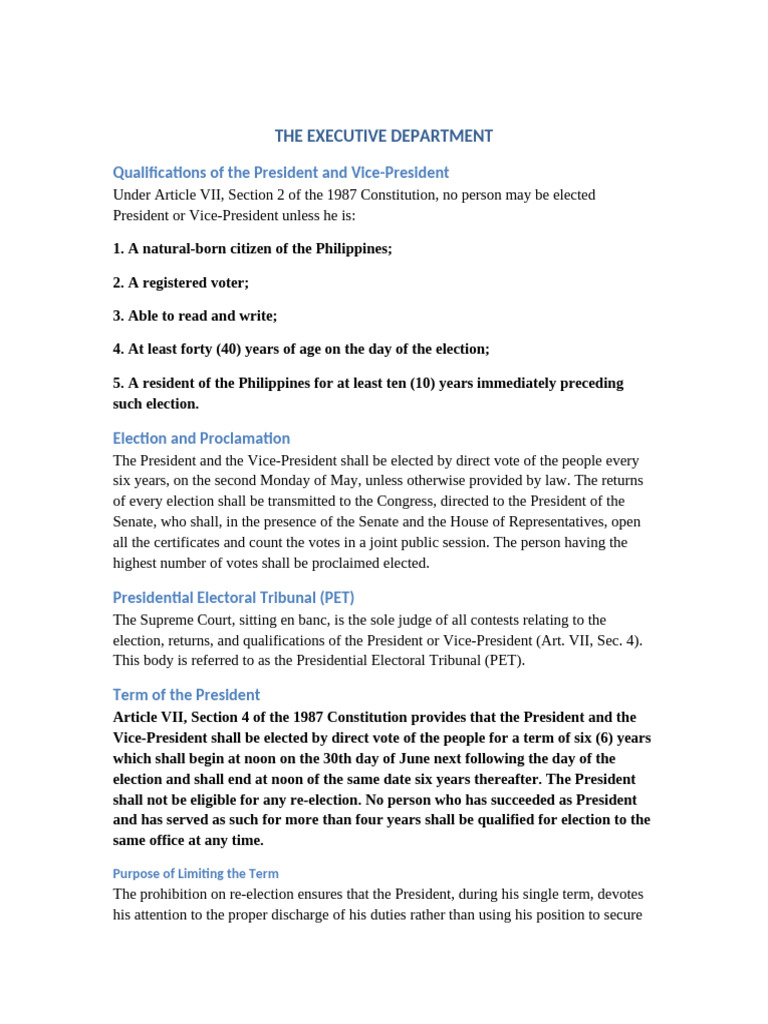 Executive Department Term of President | PDF | President Of The ...