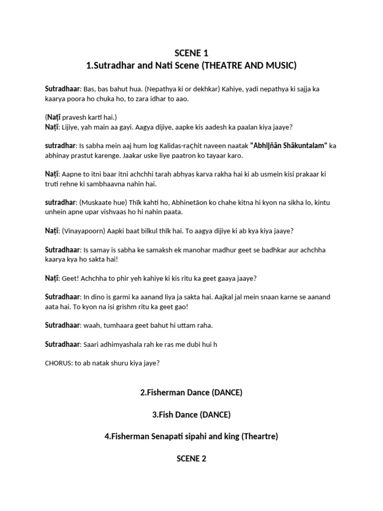 Abhigyanshakuntalam Scene Wise Script | PDF