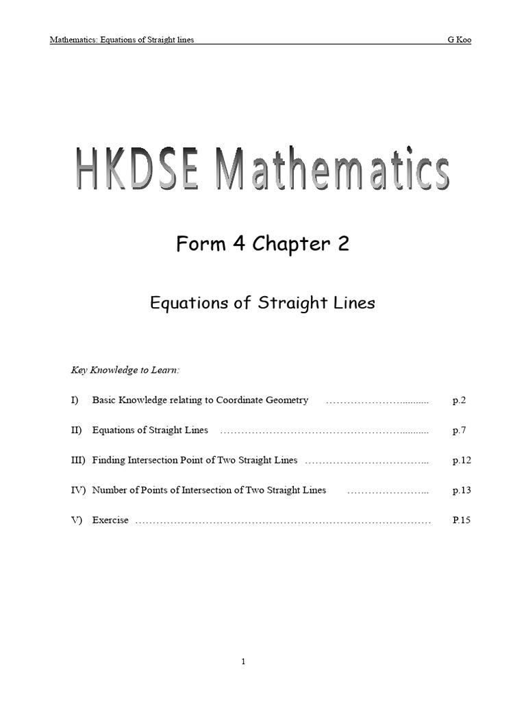 Maths Notes F4 Ch02 Equations of Straight Lines - S | PDF | Line ...