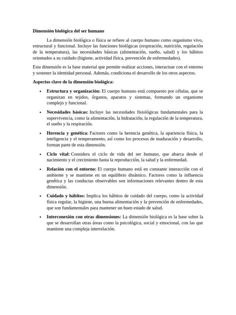 Dimensión Biológica Del Ser Humano | PDF