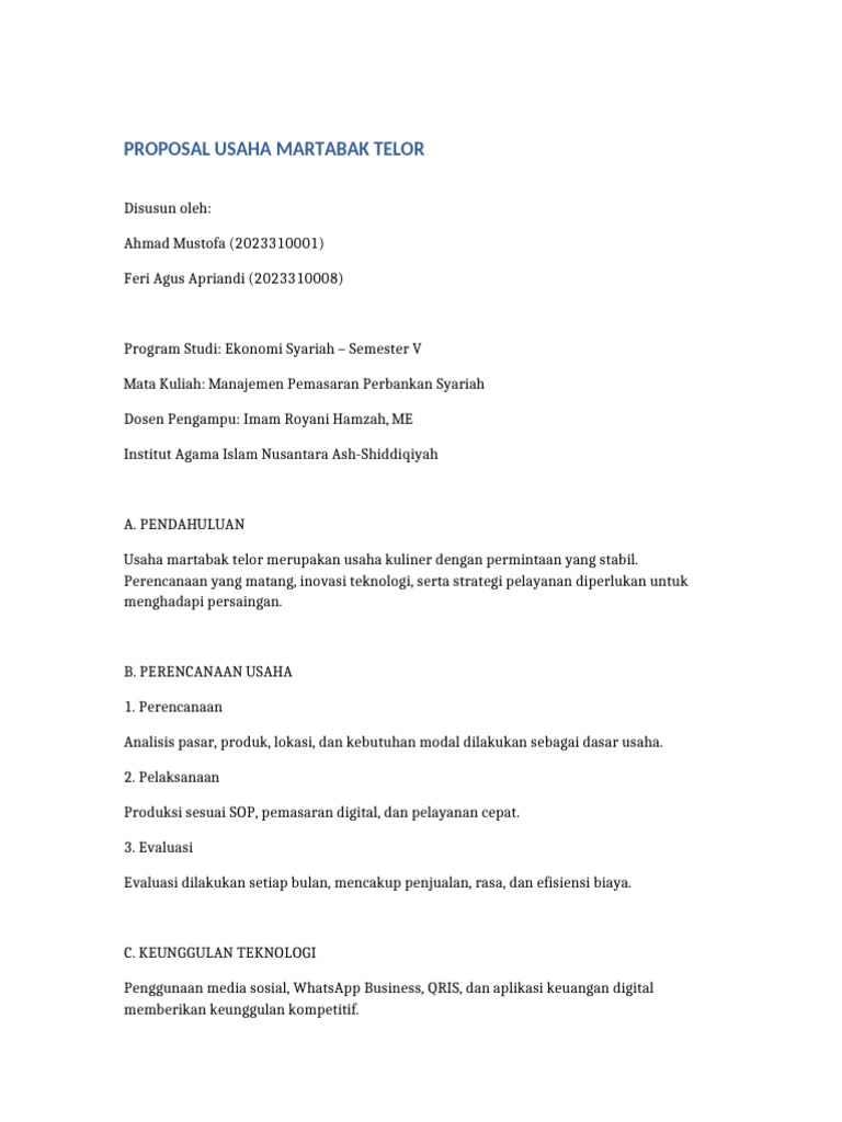 Proposal Martabak Telor | PDF