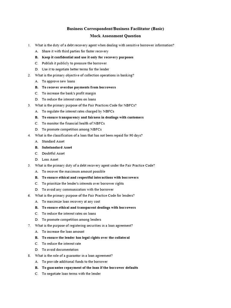 Debt Recovery Agent Assessment Questions | PDF | Loans | Debt