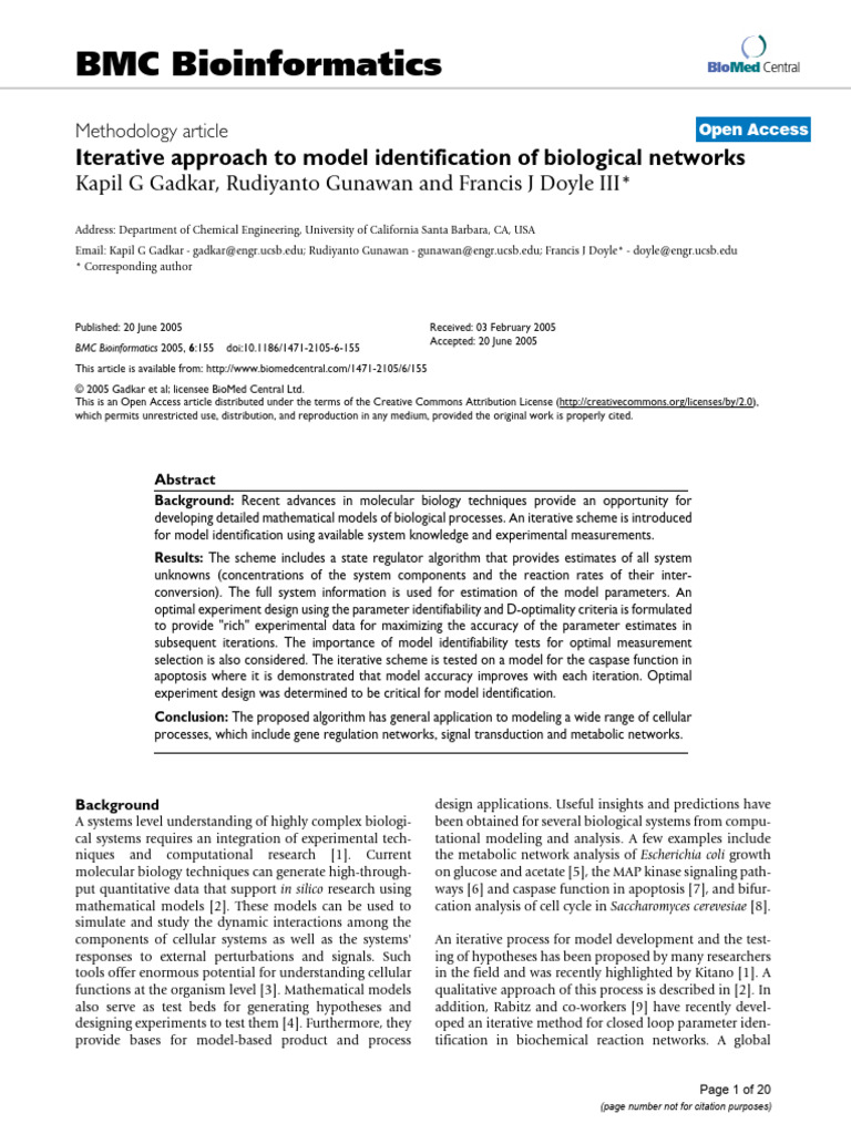 BMC Bioinformatics: Iterative Approach To Model Identification of ...