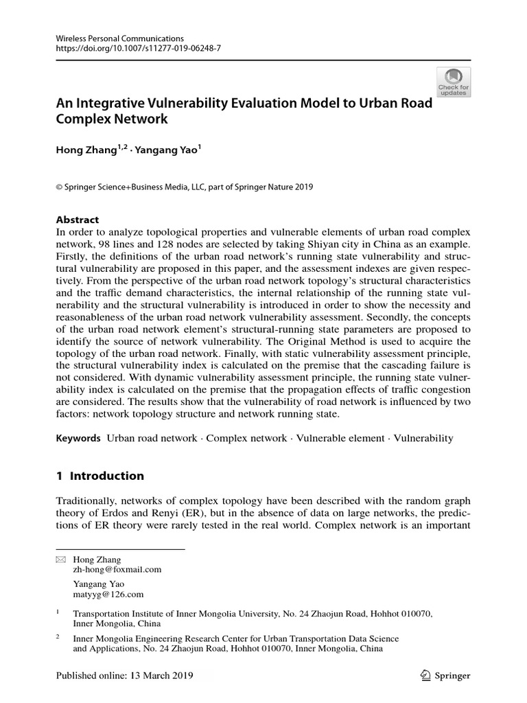 An Integrative Vulnerability Evaluation Model To Urban Road | PDF