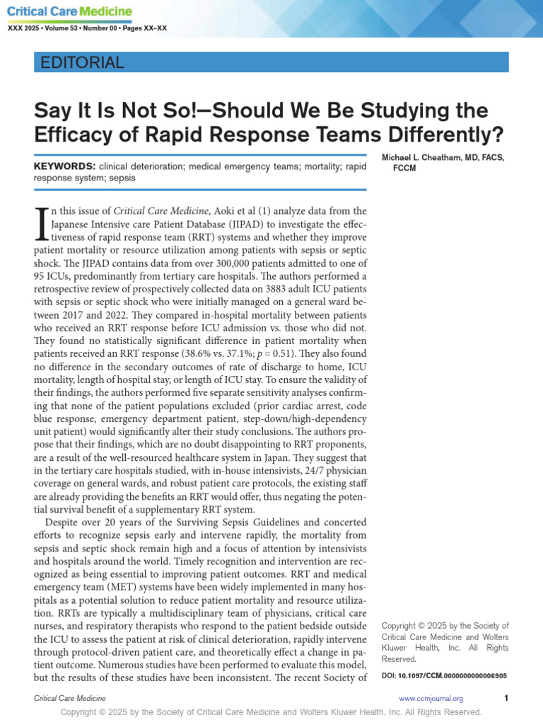 Say It Is Not So Should We Be Studying The.643 | PDF | Intensive Care ...