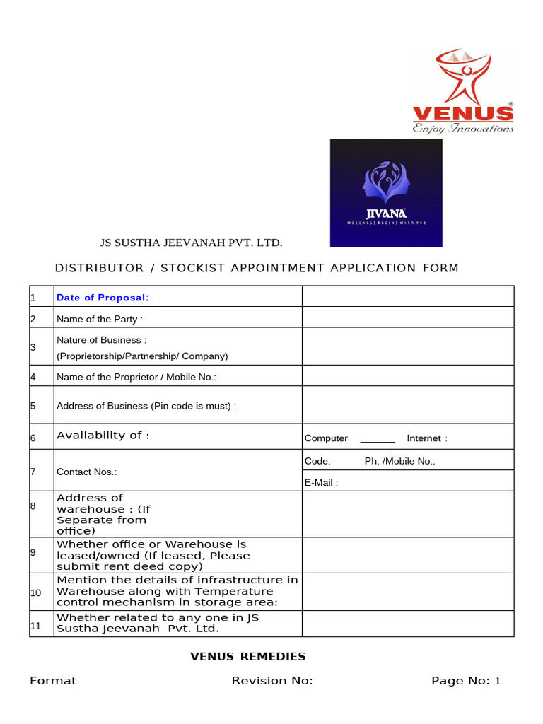 Distributor-Stockist Appointment Application Form | PDF | Business ...