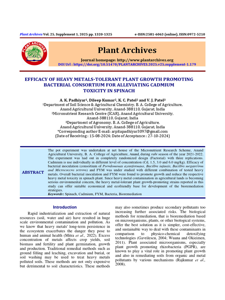 Efficacy of Heavy Metals-Tolerant Plant Growth Promoting | PDF | Soil ...