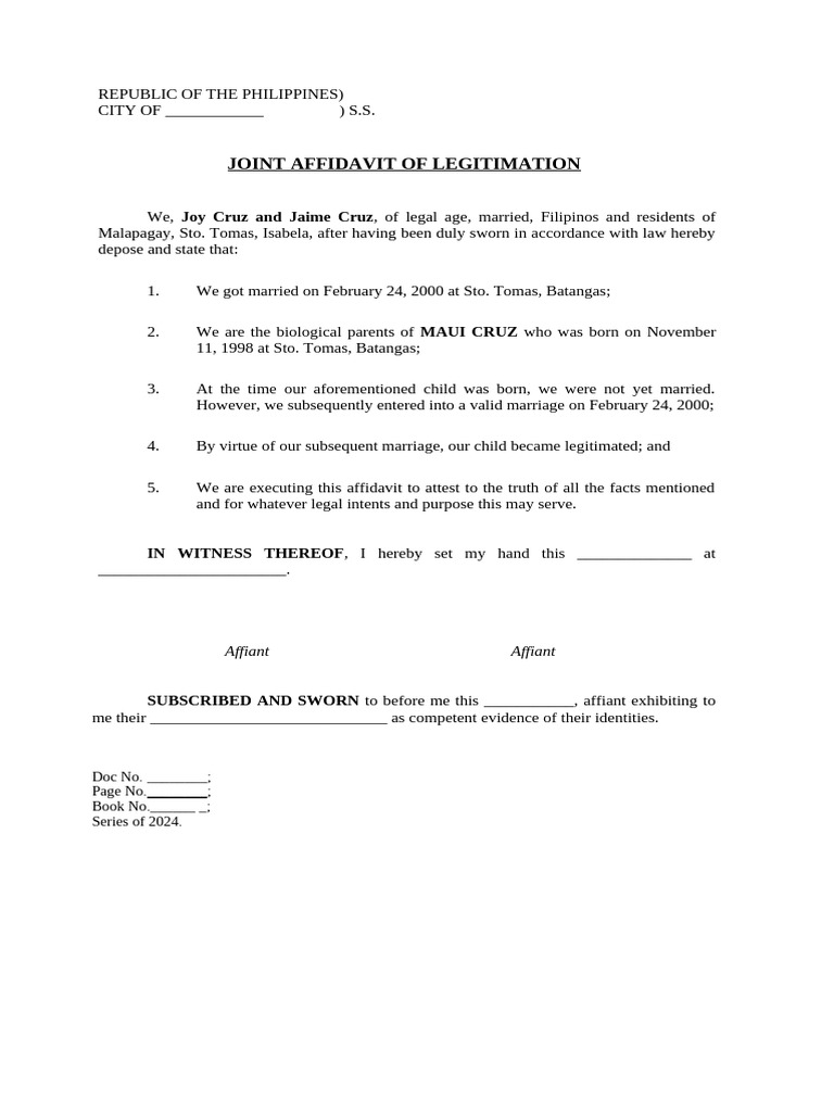 Joint Affidavit of Legitimation_sample | PDF