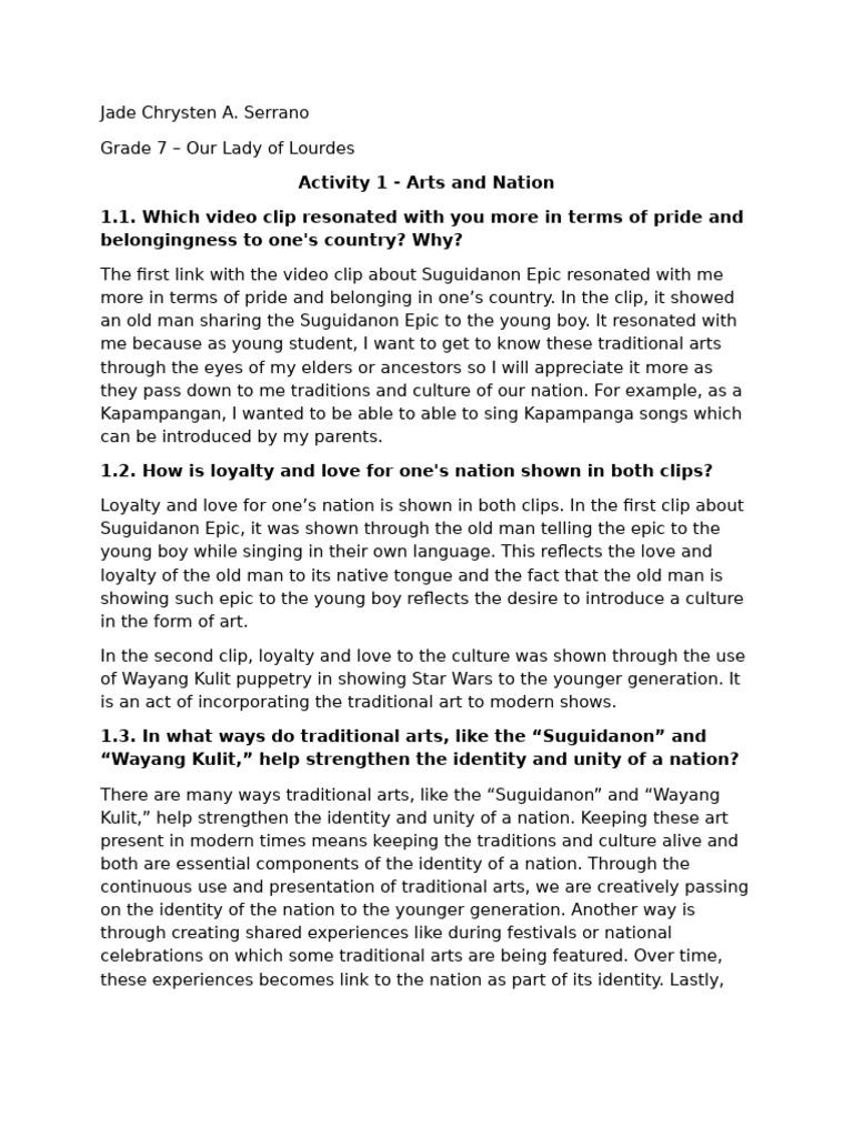Activity 1 - Arts and Nation - Jade Chrysten Serrano | PDF