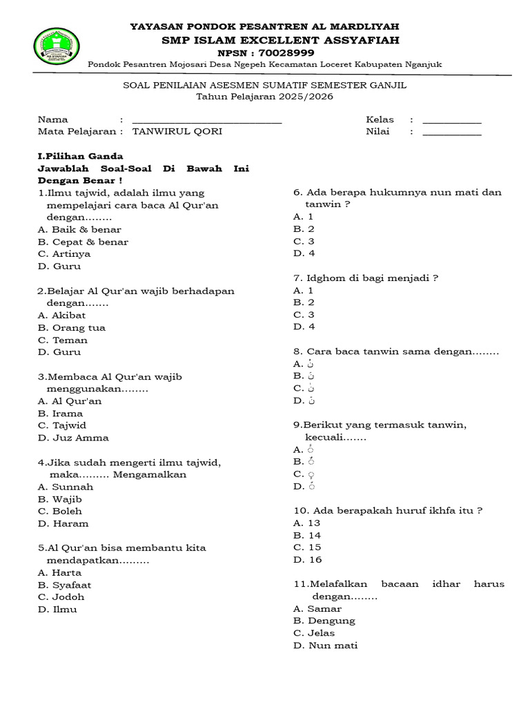 Ass_tanwirul Qori_vii 1-Vii 9_dewi Tamia Nr | PDF