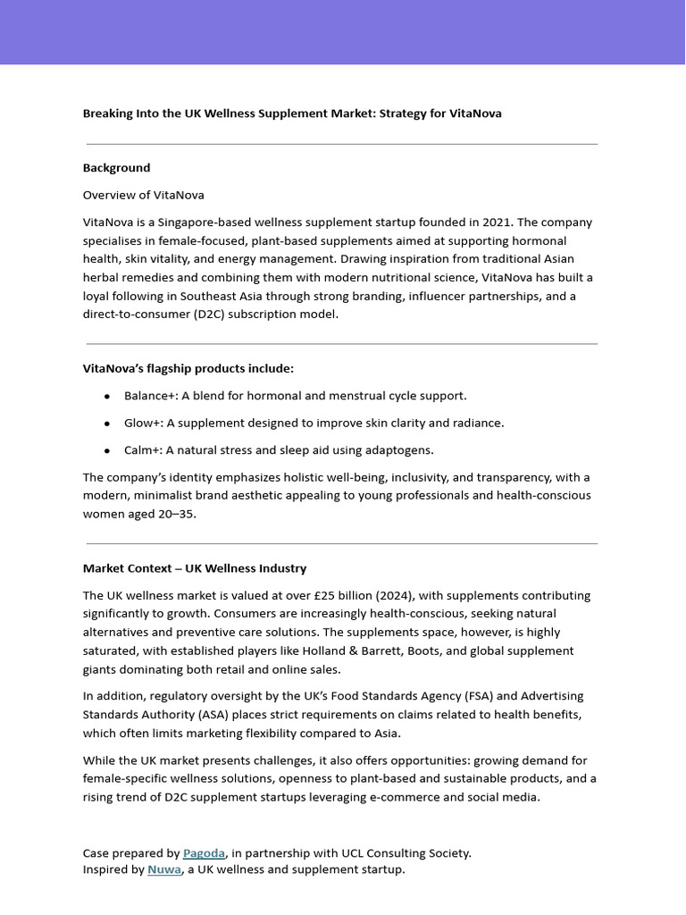 VitaNova - Consulting Case Study | PDF | Brand | Startup Company