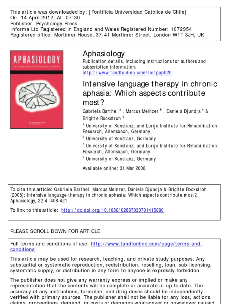 Aphasiology: To Cite This Article: Gabriela Barthel, Marcus Meinzer ...
