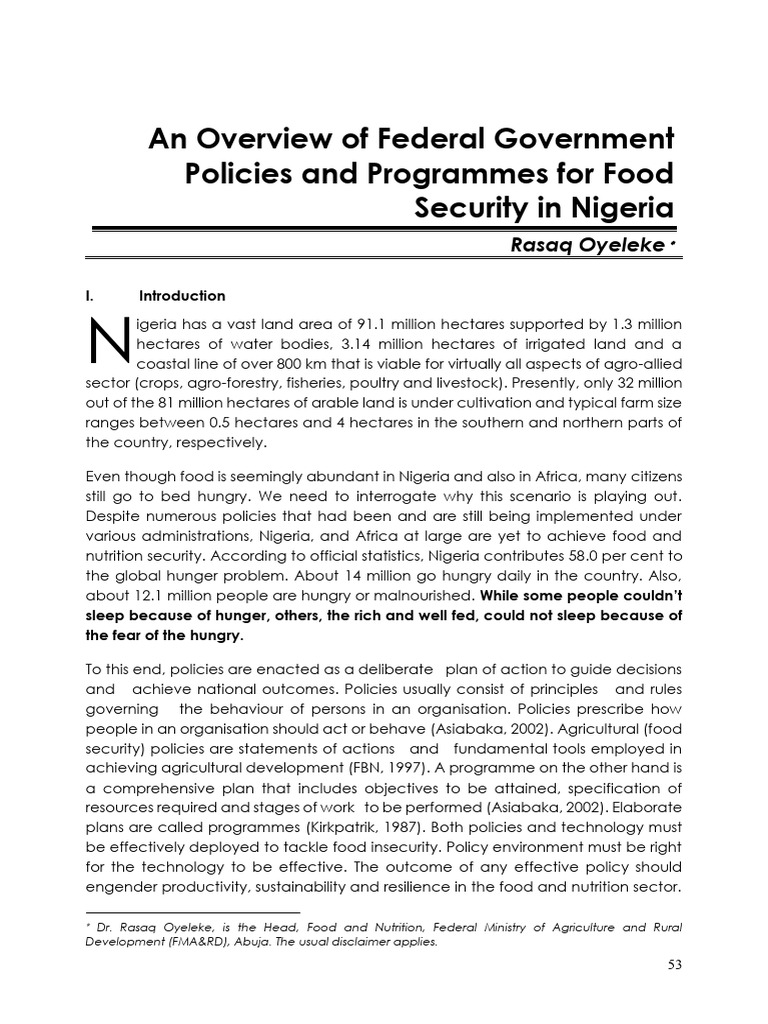 Nigeria Food Security Policies Overview | PDF | Agriculture | Food Security