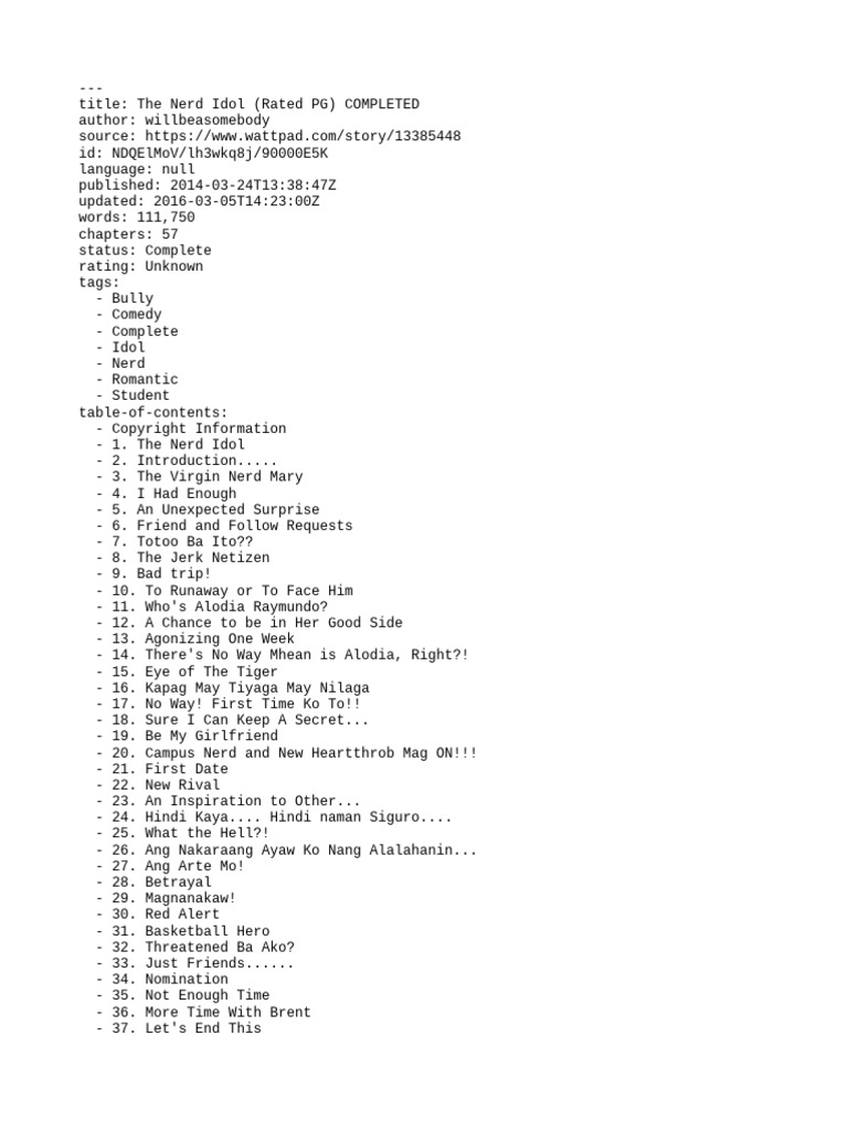 Willbeasomebody - The Nerd Idol (Rated PG) COMPLETED | PDF