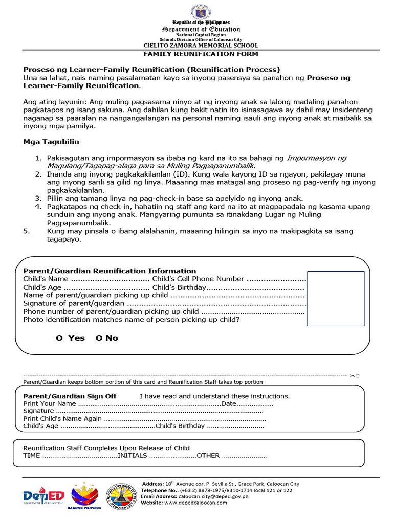 Family Reunification Form | PDF