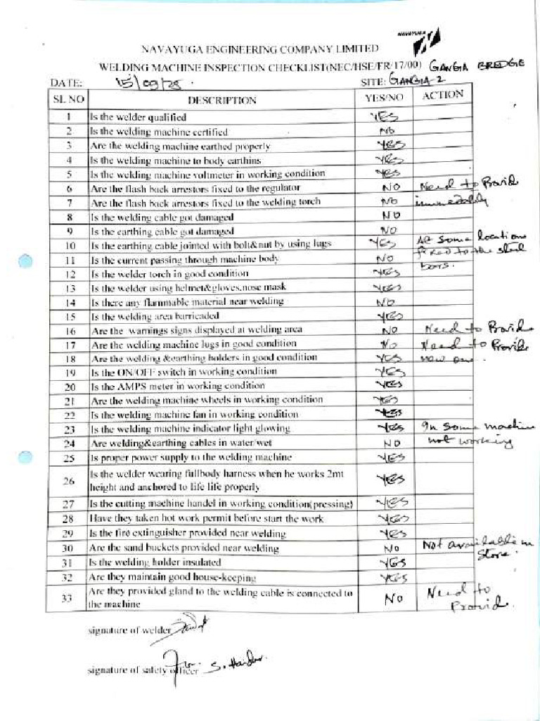 Welding Machine Inspection Checklist | PDF | Welding | Construction