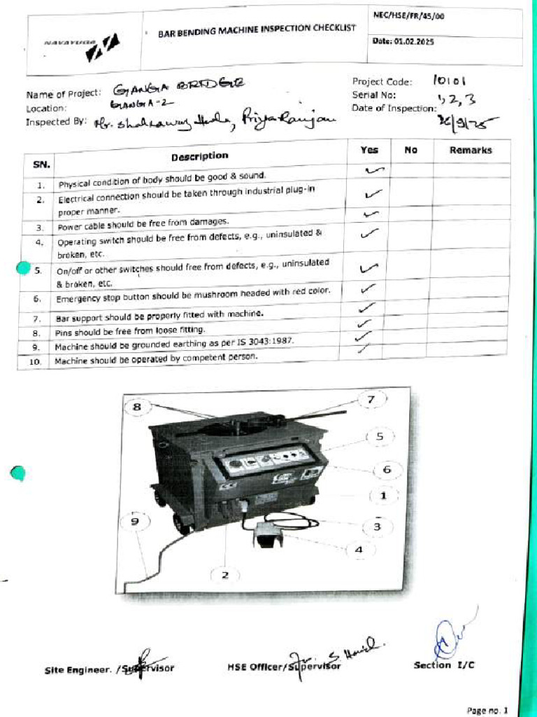 Bar Bending Machine Inspection Checklist - Compressed | PDF ...