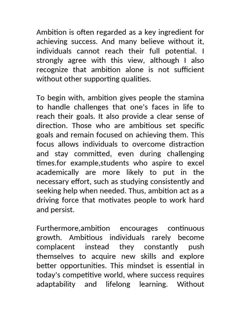 Ambition Is Often Regarded As A Key Ingredient For | PDF