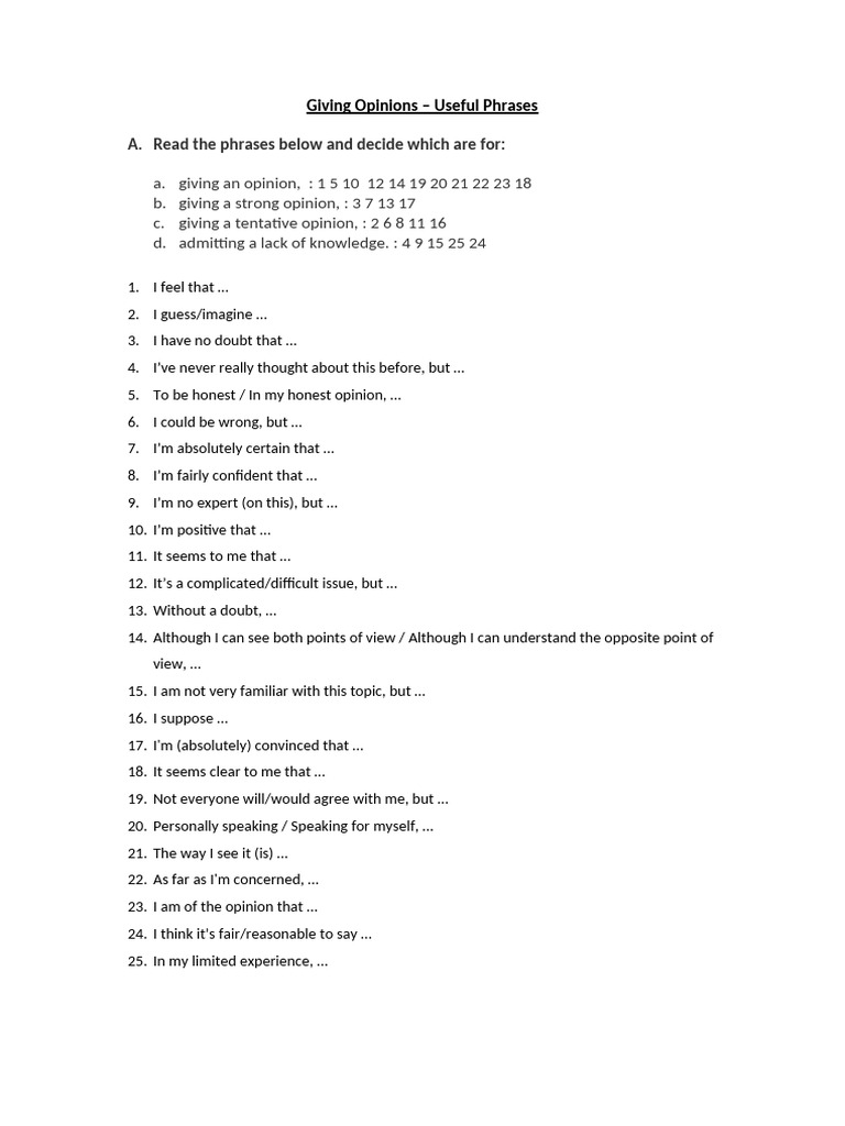 Giving Opinions - Useful Phrases | PDF