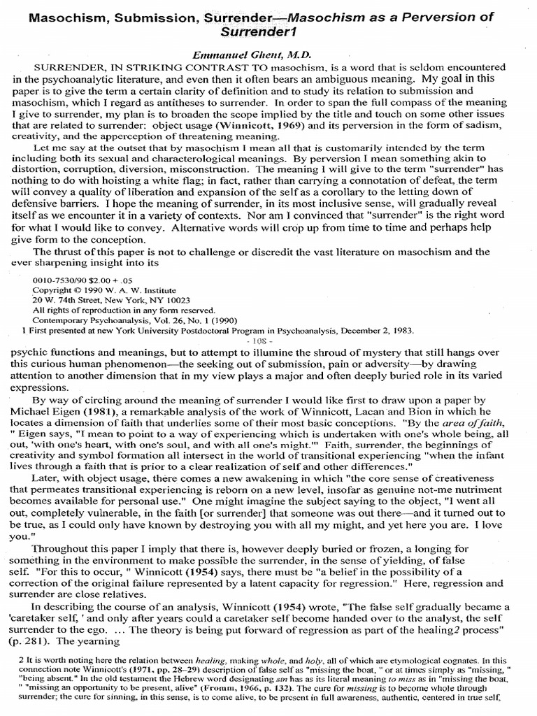 Emmanuel Ghent -Masochism, Submission, Surrender | PDF