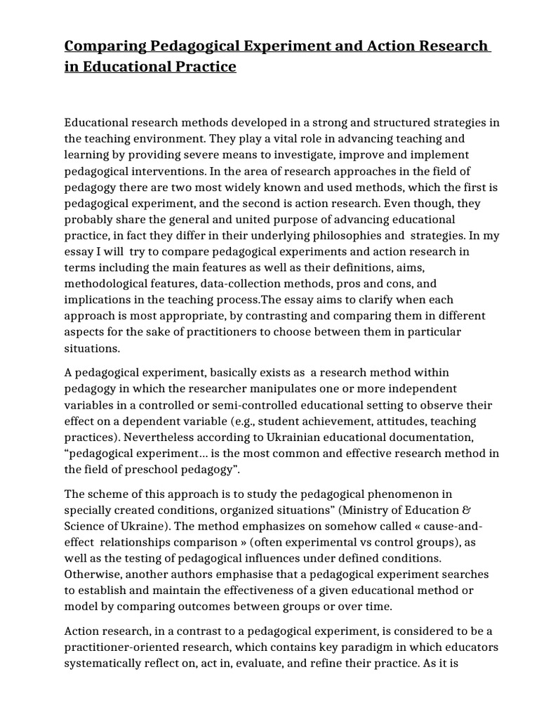 Comparing Pedagogical Experiment vs. Action Research | PDF | Experiment ...