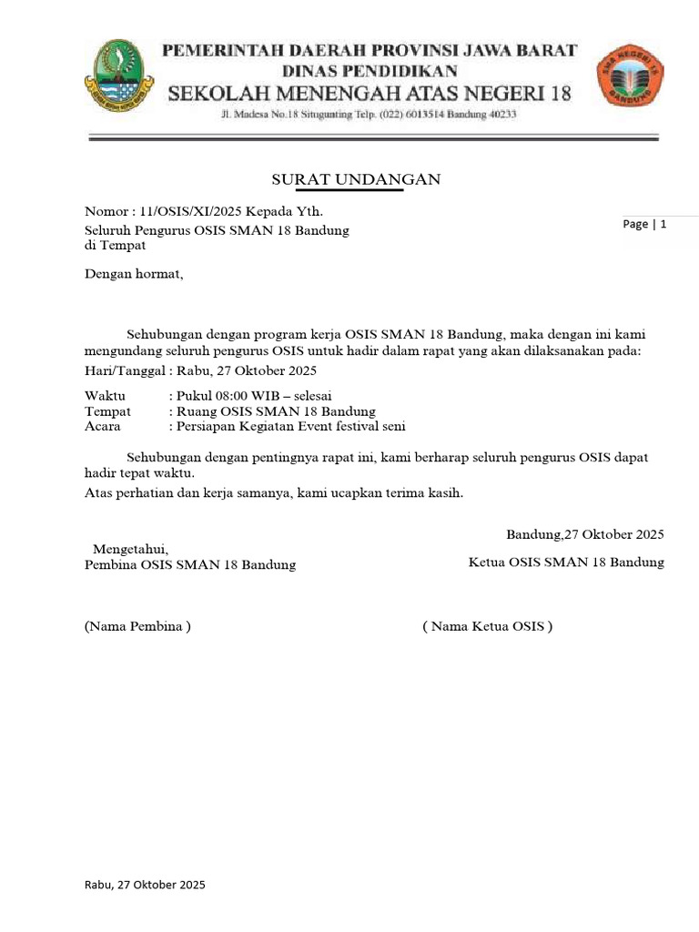 Surat Undangan Osis PDF | PDF