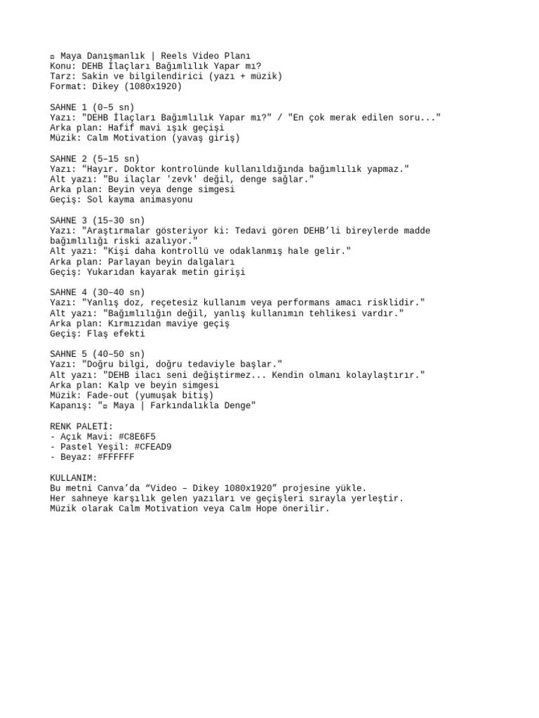 Maya Reels Video Plan | PDF