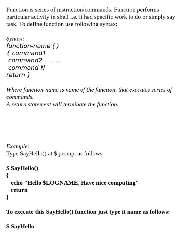 Shell Programming (Function) | PDF