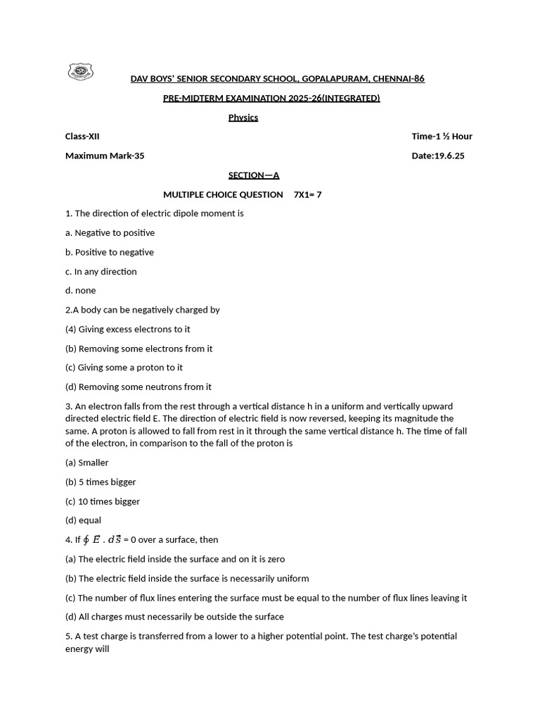 Physics Class 12 | PDF | Electric Field | Force